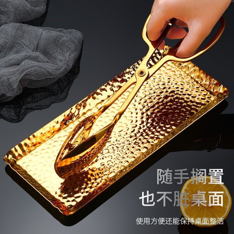 Golden Stainless Steel Tray Buffet Clip Food Clamp Bread Clip Fan Plate ...