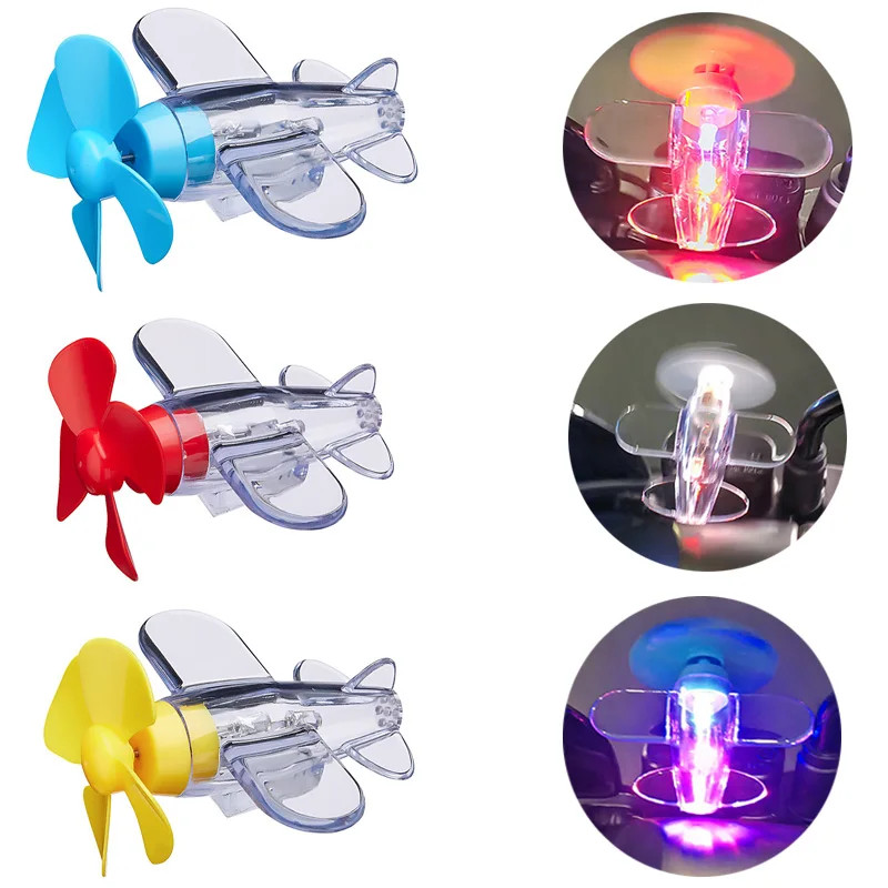 Car Rotatable Airplane Wind Powered Small Led Light Airplane Decor Car ...