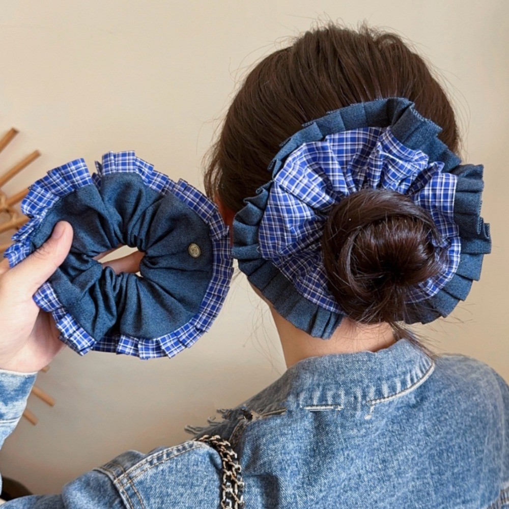 Blue Retro High Intelligence Plaid Square Scarf with Large Intestine ...