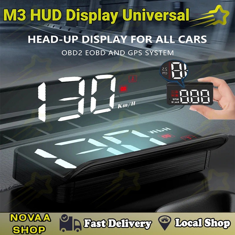 M3 Auto HUD OBD2 Head Up Display Projection on Glass Car Speed Windshield Projector Speedometer ...