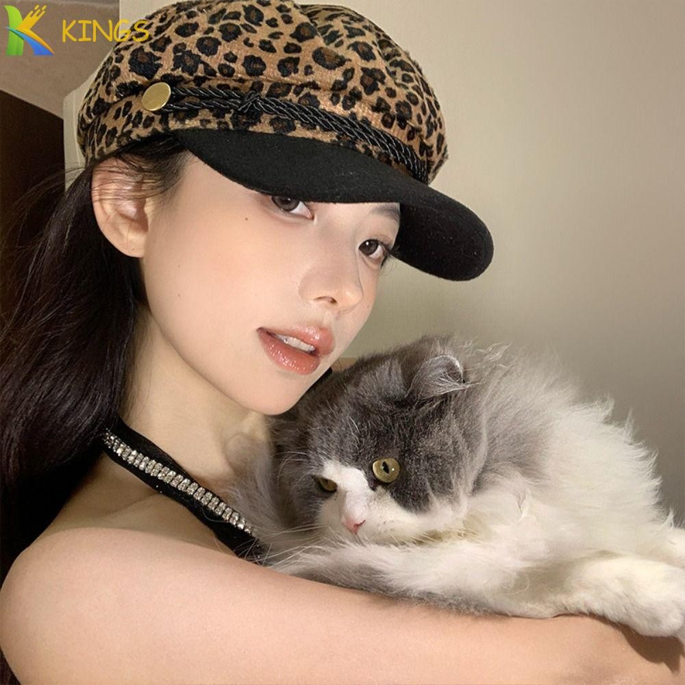 KINGS Leopard Print Beret, Sexy Gothic Y2k Beret Hat, Retro Punk Cotton ...