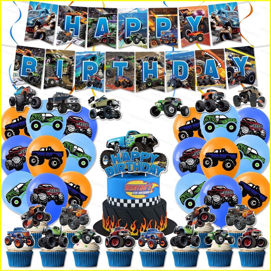 ST2 Monster Truck Stunt Theme kids birthday party decorations banner ...