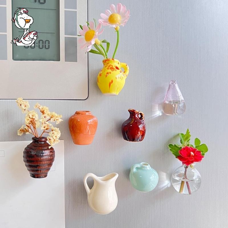 8 PCS Mini Ceramic Vase Magnets for Fridge, Cute Bud Vases Magnetic ...