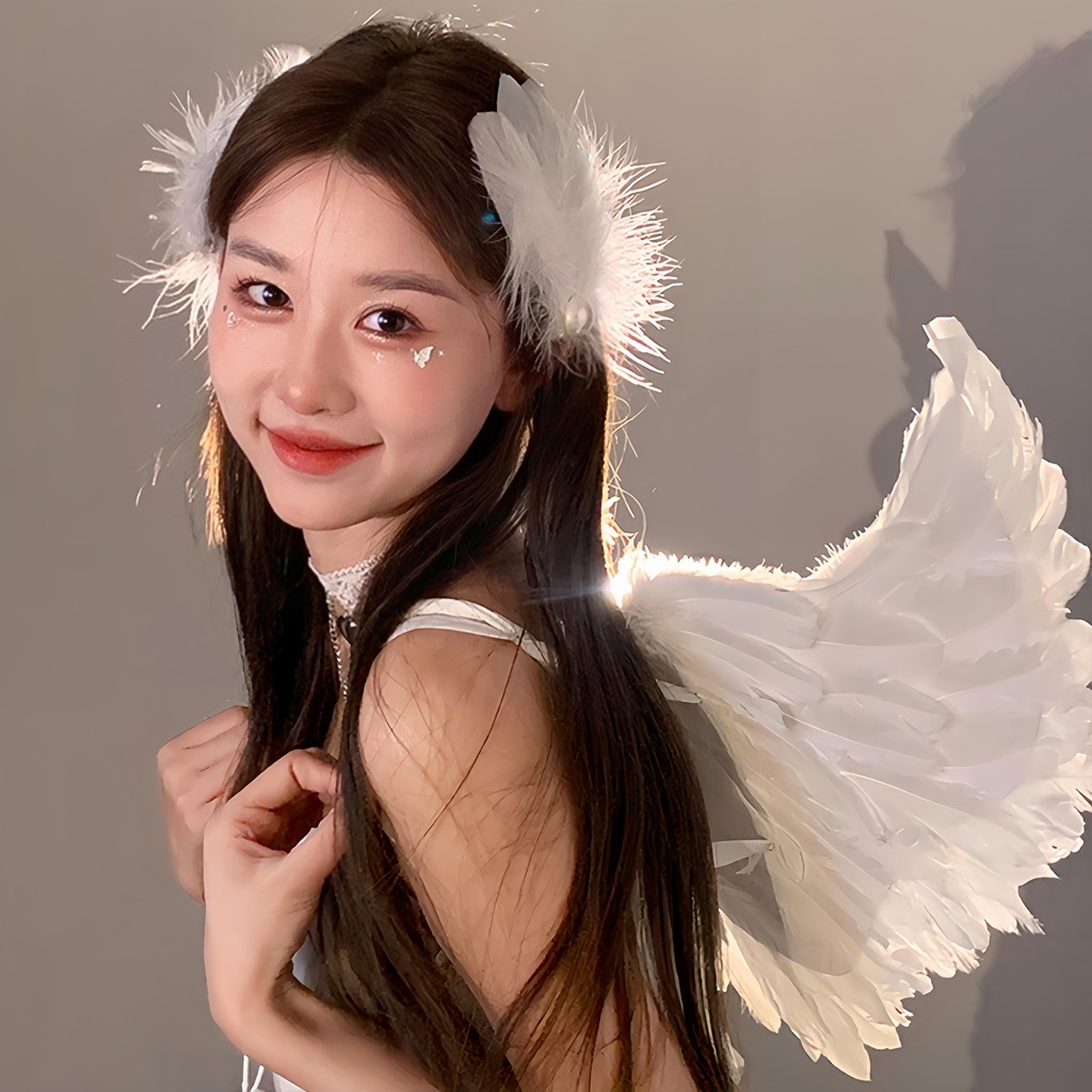 White Pearl Feather Swan Wing Hair Cosplay Show Dancing Party Halloween ...