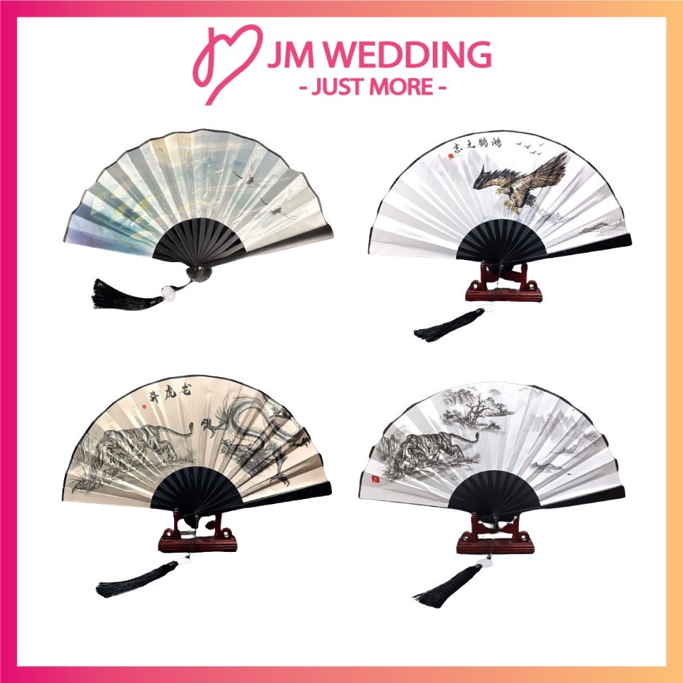 26.5cm Large Paint Traditional Nylon Kain Folding Hand Fan Kipas tangan ...