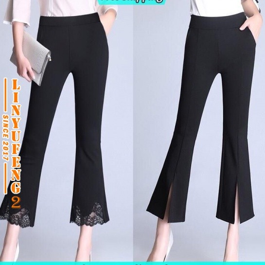 S-2XL Flare Long Pants for Women Lace Split Solid Office Formal Trendy ...