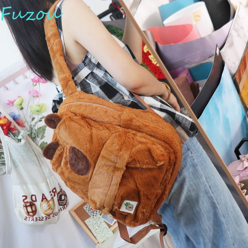 FUZOU Capybara Plush Backpack, Large Capacity Animal Capybara Shoulder ...