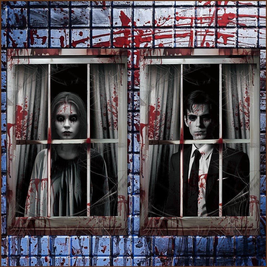 Kira Halloween silhouette horror window cover Male and female zombies ...