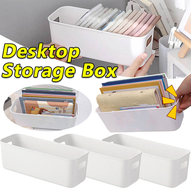 Desktop Storage Box with Handle / Sundries Organizer Space Saver Bin ...