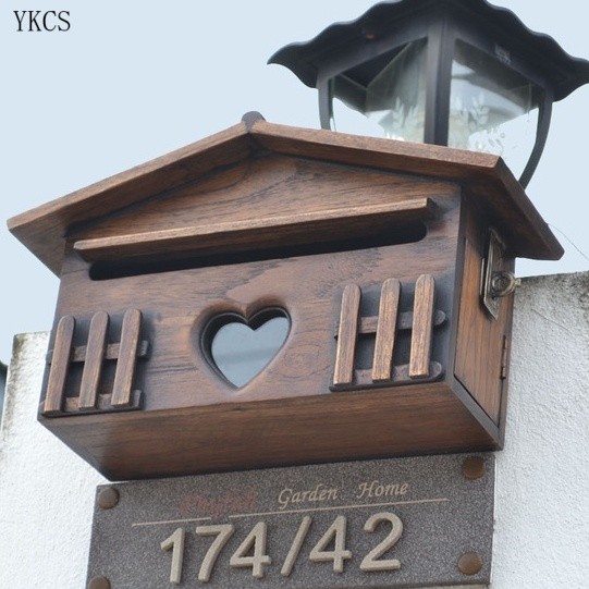 Outdoor Wooden Post Box Lockable Wall Mounted Letter Mailbox Southeast ...