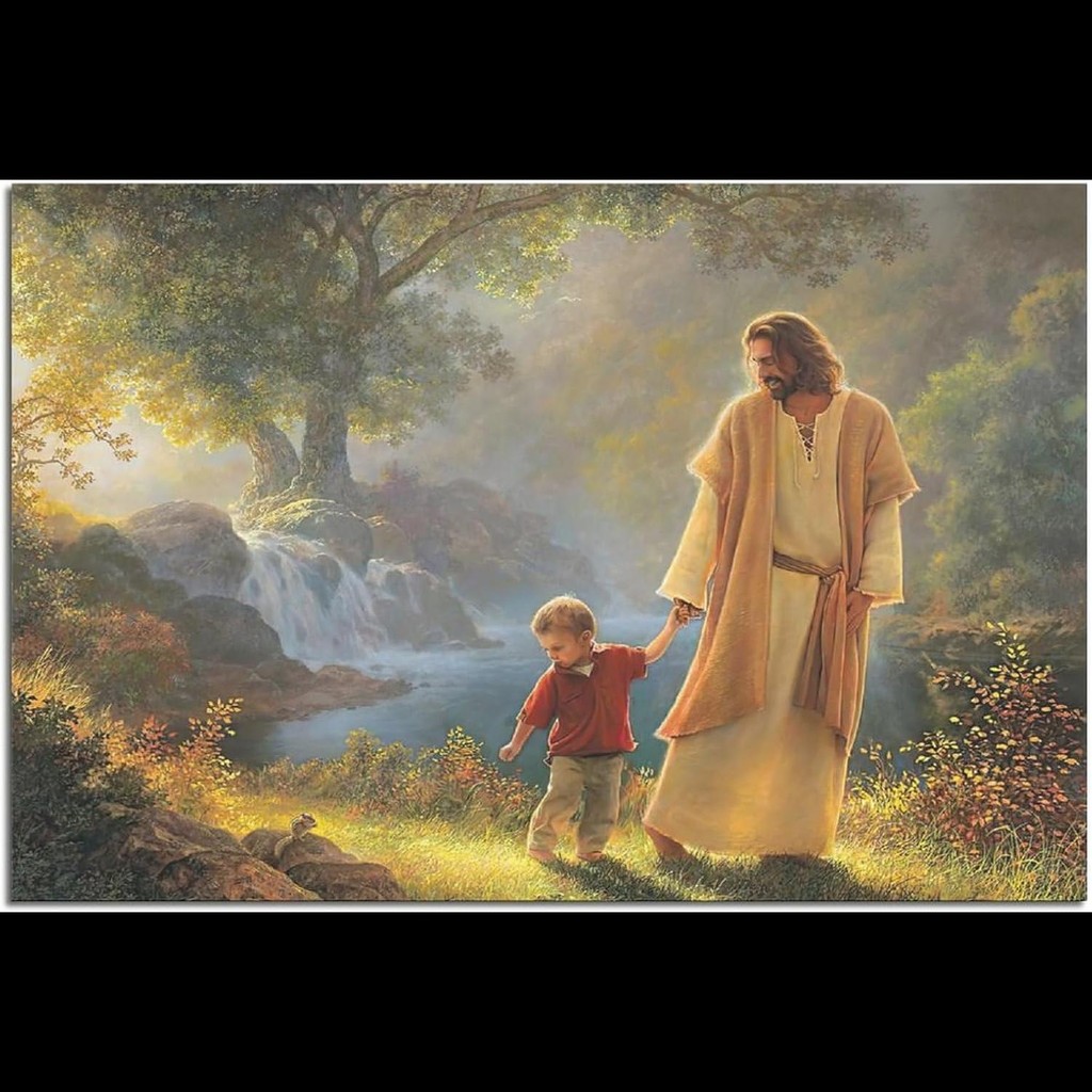 Inspirational Walking with Jesus Christ Children Canvas Wall Art xin ...