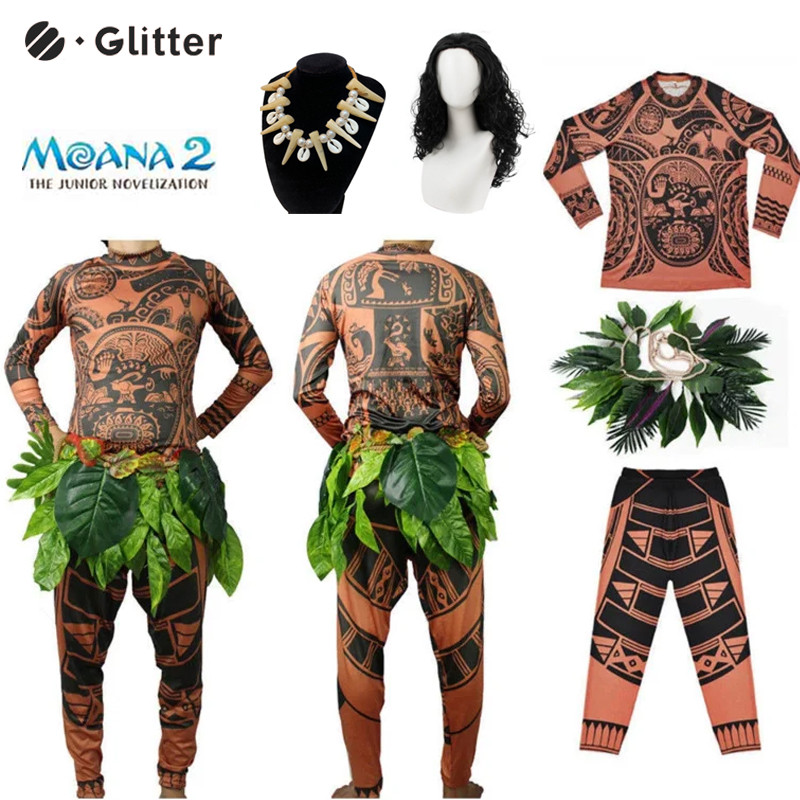 Disney Moana Maui Costume For Adult Men Brown Long Sleeve T shirt Pants ...