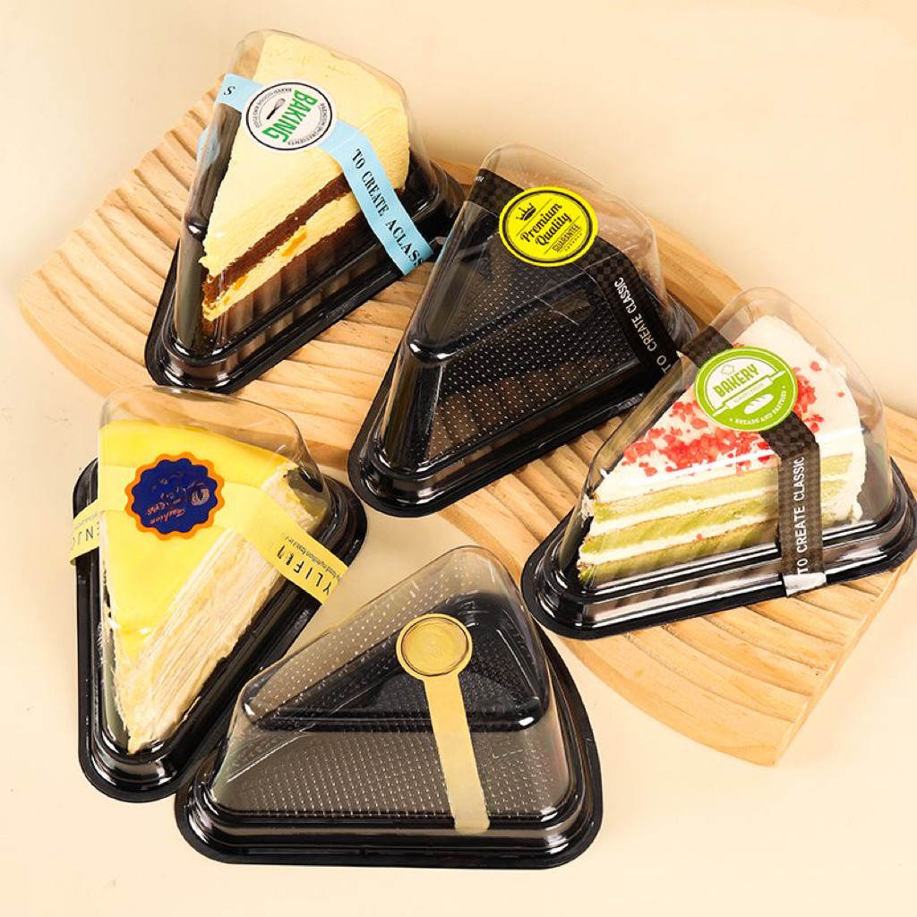 50pcs Triangle Cake Box Single Slice Transparent Tape Container Box ...