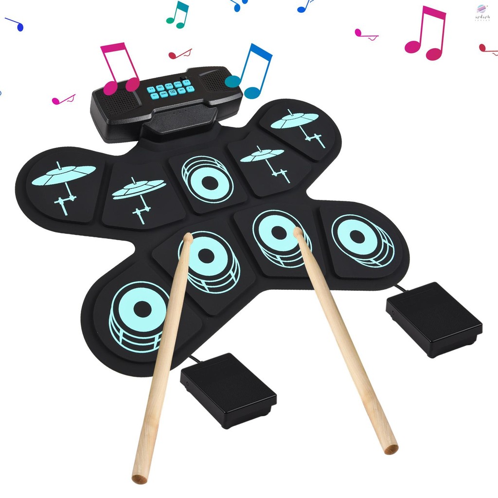 [EM] Electronic Drum Set Hand Roll Drum Set 9 Pads Dual Speaker ...