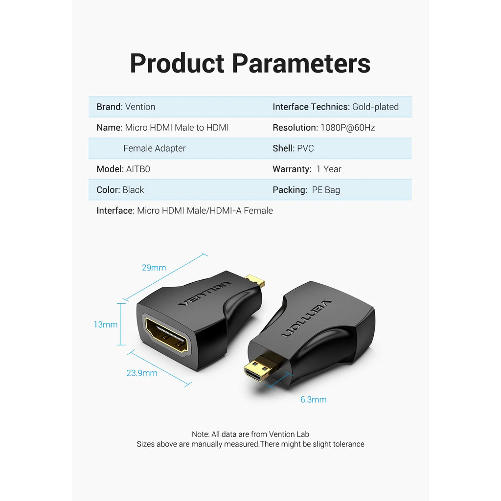 Vention Micro/MINI HDMI Adapter 1080P Micro HDMI Male to HDMI Female ...