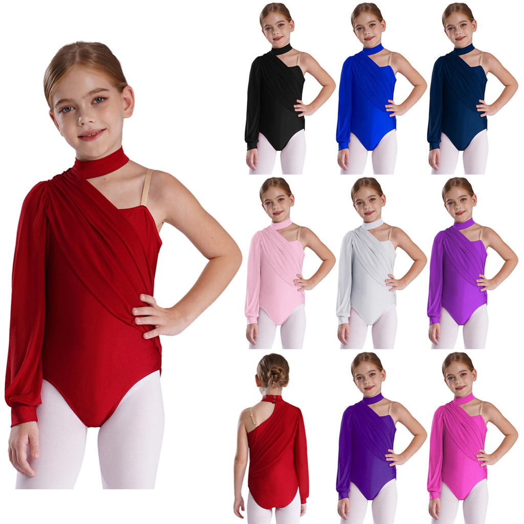 Runhomal Kids Girls One Shoulder Dance Leotard Stage Performance ...