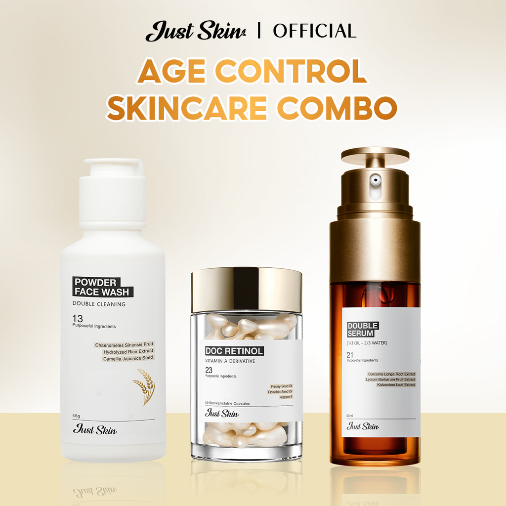 Just Skin Age Control Combo includes Powder Face Wash + Double Serum ...