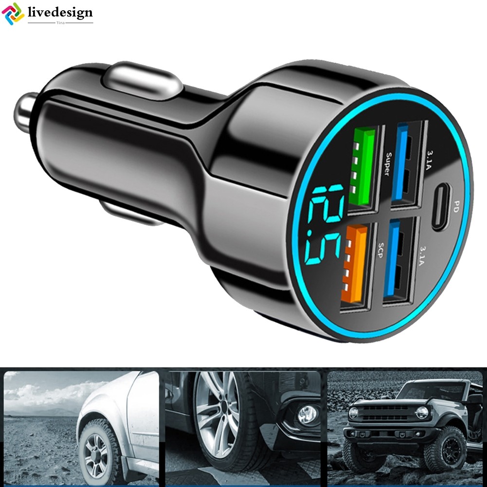[livedesign] 5-in-1 MultiPort Car Charger with 4 USB and PD Ports for ...