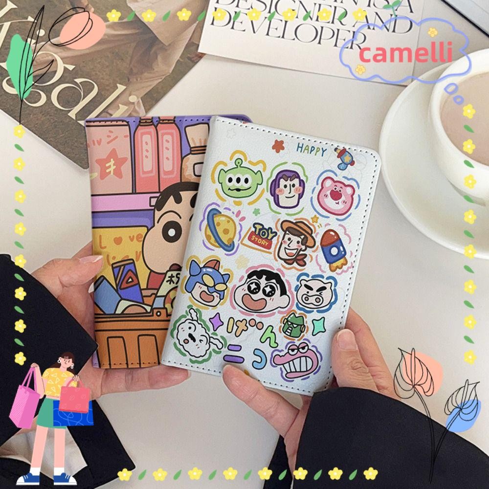 CAMELLI Crayon Passport Cover, Cartoon PU Print Protective , ID Card Holder Multi-function ...