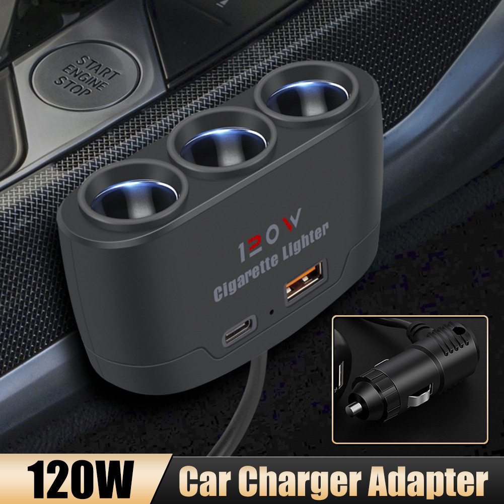 New 120W Car Charger Adapter 12V 24V 3 Socket Cigarette Lighter ...