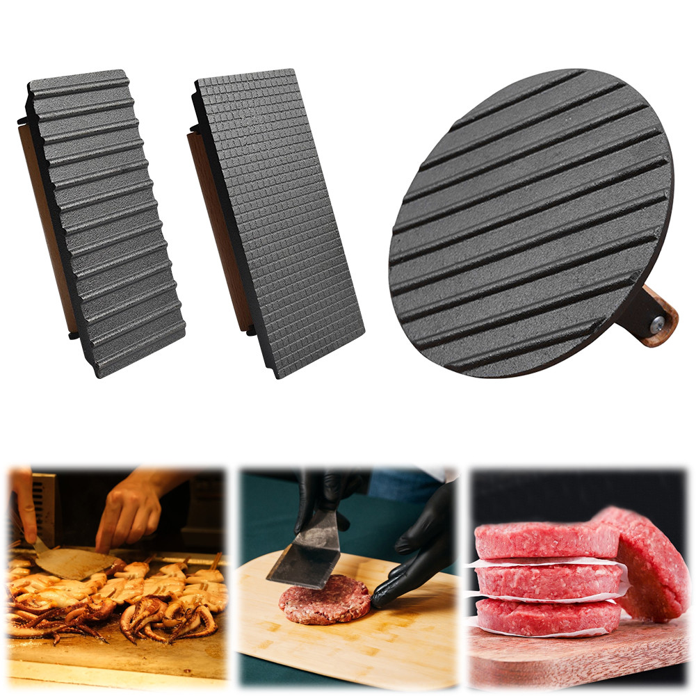 Cast Iron Barbecue Press Uncoated Heavy-Weight Grill Press Hamburger ...