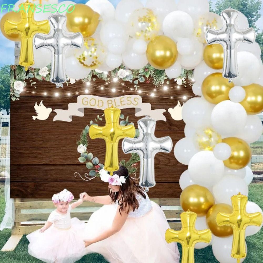 FRANCESCO Easter Cross Shape Balloons, 3D Aluminum Film Baby Baptism ...