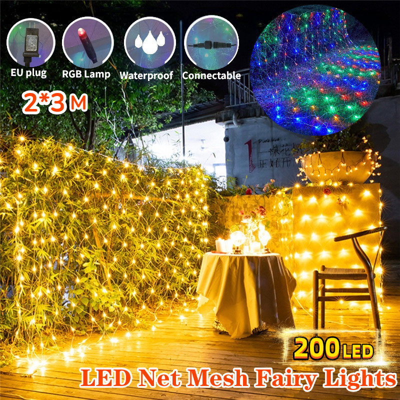 【Ship in 24h】200LED Net Mesh Fairy Lights Outdoor Waterproof Christmas ...