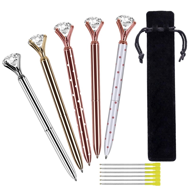 PP+5 Pcs Big Crystal Diamond Ballpoint Pen,Metal Ballpoint Pen Office ...