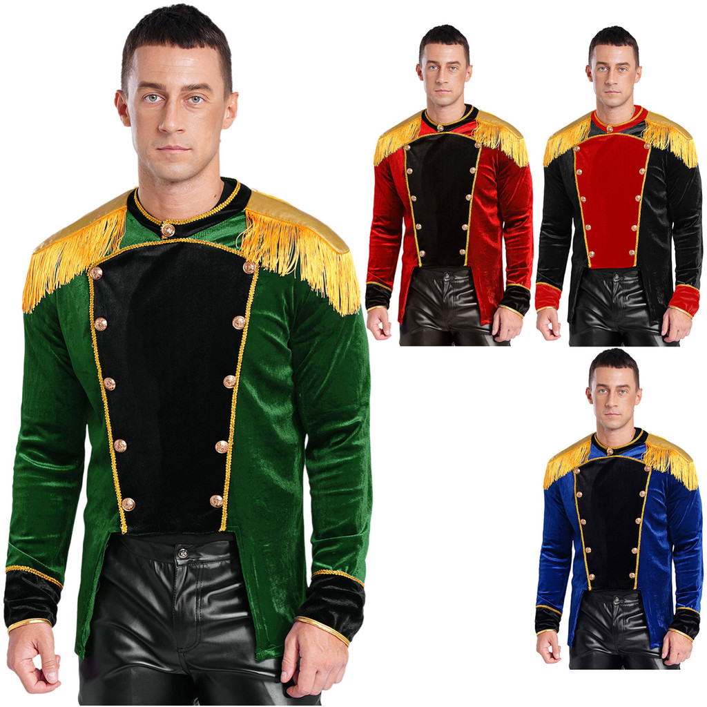 Oyolan Men Circus Ringmaster Costume Long Sleeve Golden Fringe Epaulet ...
