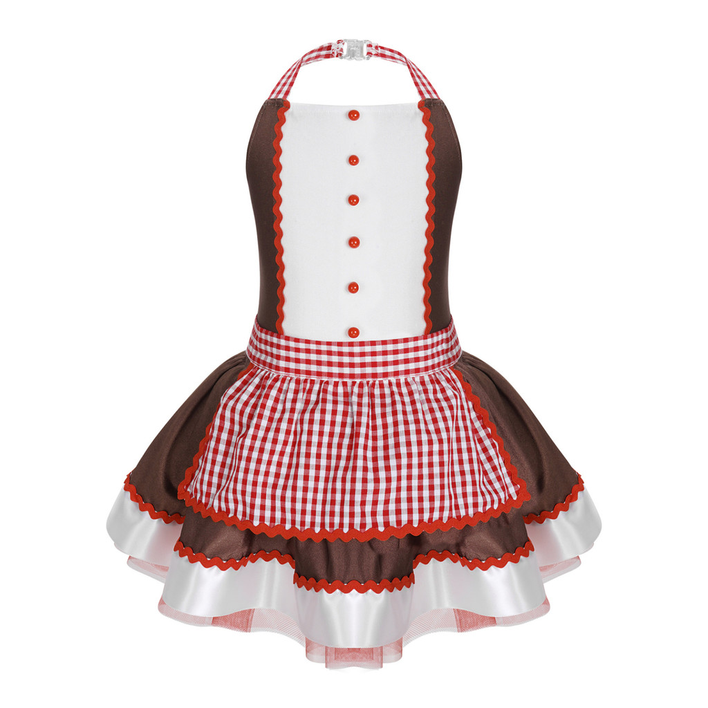 Kids Girls Christmas Gingerbread Man Cosplay Costume Sleeveless Halter ...