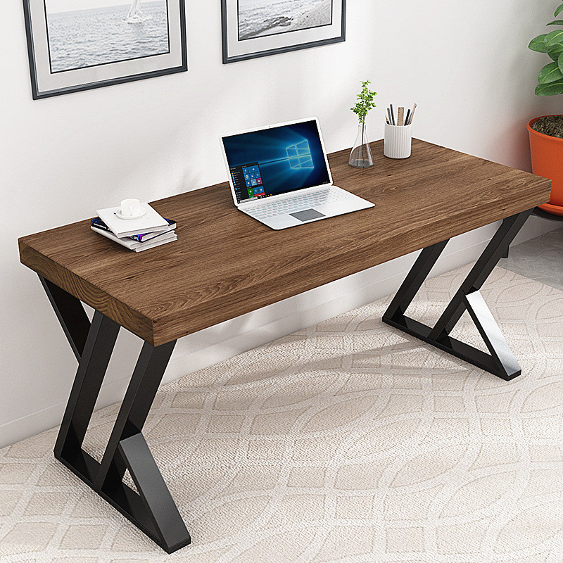 Modern Minimalist Solid Wood Iron Home Study Desk Library Long Learning ...