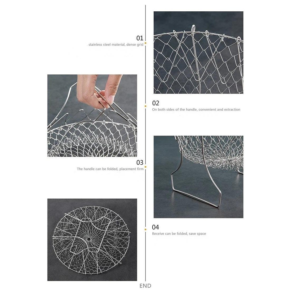 【Multifunction】 Stainless Steel Oil Mesh Foldable French Fries Basket ...