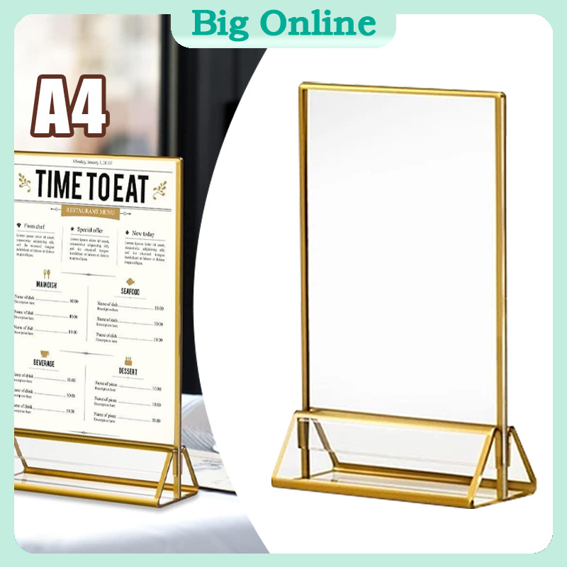 A4 Acrylic Restaurant Menu Price Sign Display Board With Gold Borders ...