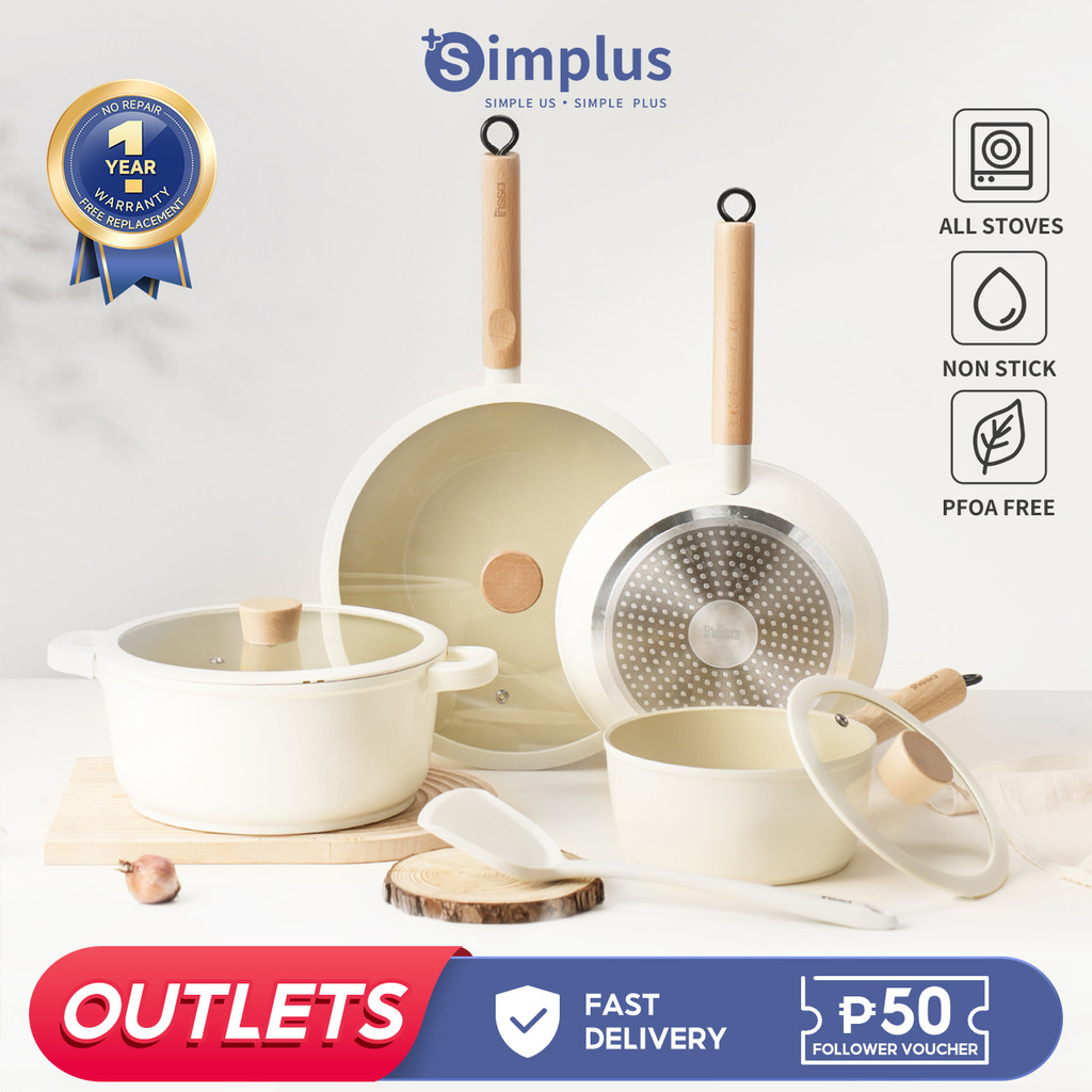 Simplus Cookware Set Non-Stick Ceramic Saucepan Wok Fry Pan Stockpot PTFE & PFOA Free Suitable ...