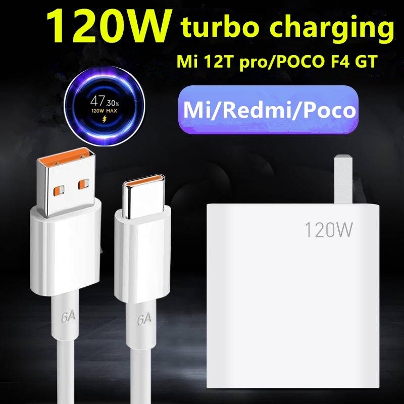 120W Fast Charger 6A USB C Cable Adapter for Poco F6 F5 X7 Pro Redmi ...