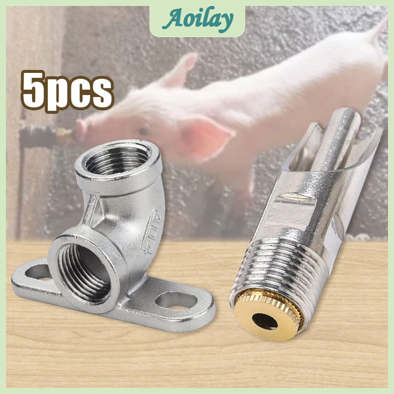 5Pcs 1/2" Stainless Steel Pig Drinker Nipple Sow Piglets Pig Automatic ...