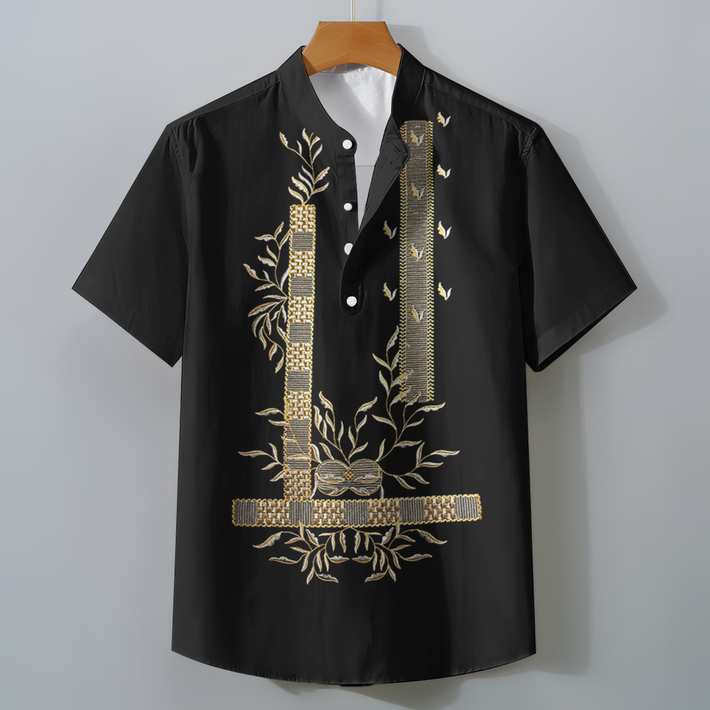2025 ASEAN Modern Barong Stand Collar Short Sleeve Men's Shirt Retro ...