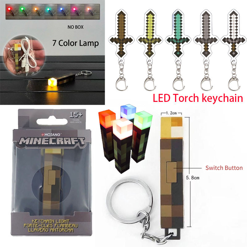 Minecraft 7 Color Lamp Torch Keychain 3D Printed Pendant LED Keychain ...