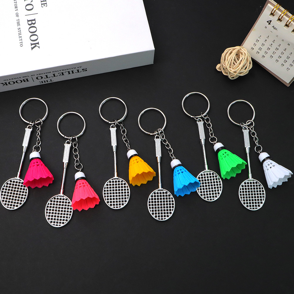 Mini Metal Badminton Racket Keychain Solid Color PVC Shuttlecock Sport ...