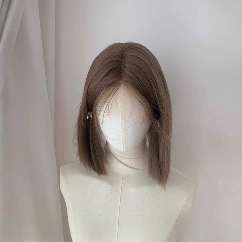 1810 Linen Gray Brown One Knife Cut Wig Female Full Headgear Forehead ...