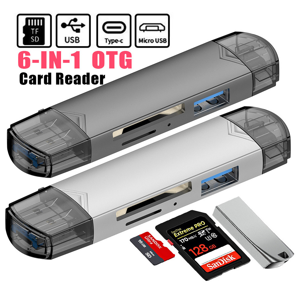 6 in 1 Card reader 3.0 Type C Micro USB Multi-function card reader SD TF High speed flash memory ...