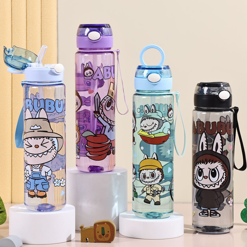 AIC 800ml Transparent Labubu water cup 5 Colors Bounce Cup With Straw ...