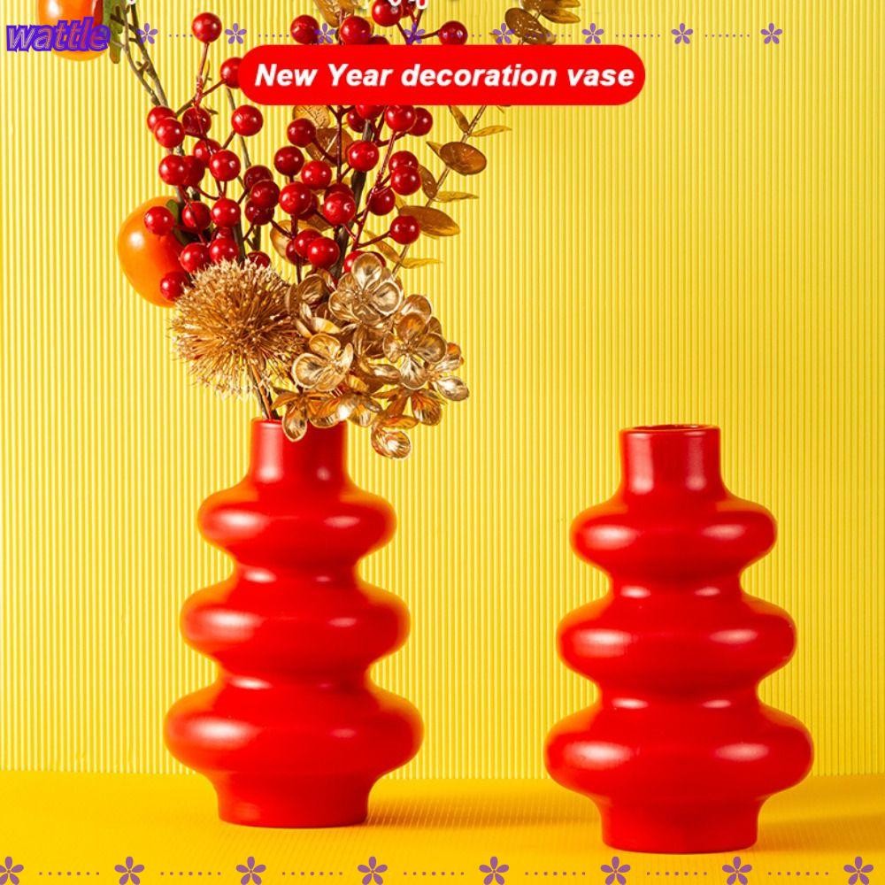 WATTLE Year Flower Vase, Imitation Ceramic Red Irregular Vase, Creative ...
