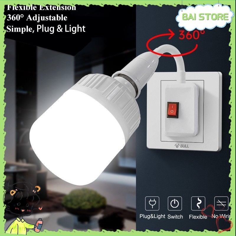 Plug in Flexible Wall Light Socket Adapter E27 LED Bulb Plug Socket ...