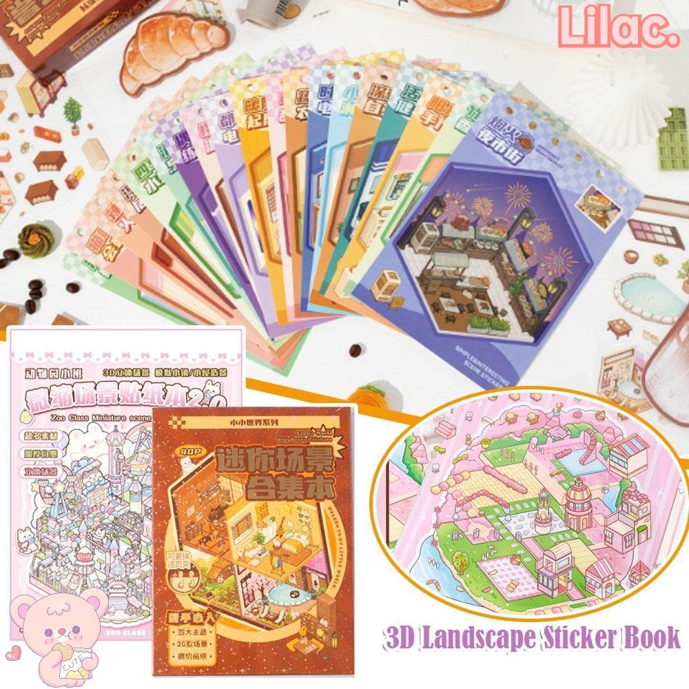 LILAC Landscape Sticker Book, Cartoon Visual Stacking Miniature Scene ...