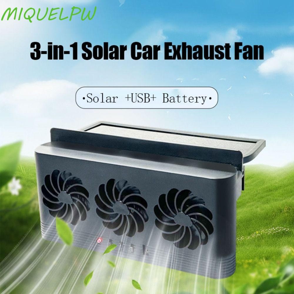 MIQUELPW Solar Car Cooling Fan, 3 Head Air Vent Car Exhaust Fan ...