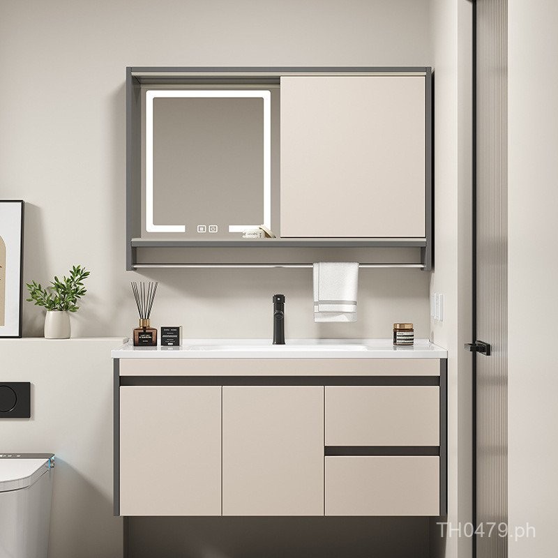 Hidden Wash Basin Smart Vanity Mirror Cream Style Combination Sink ...