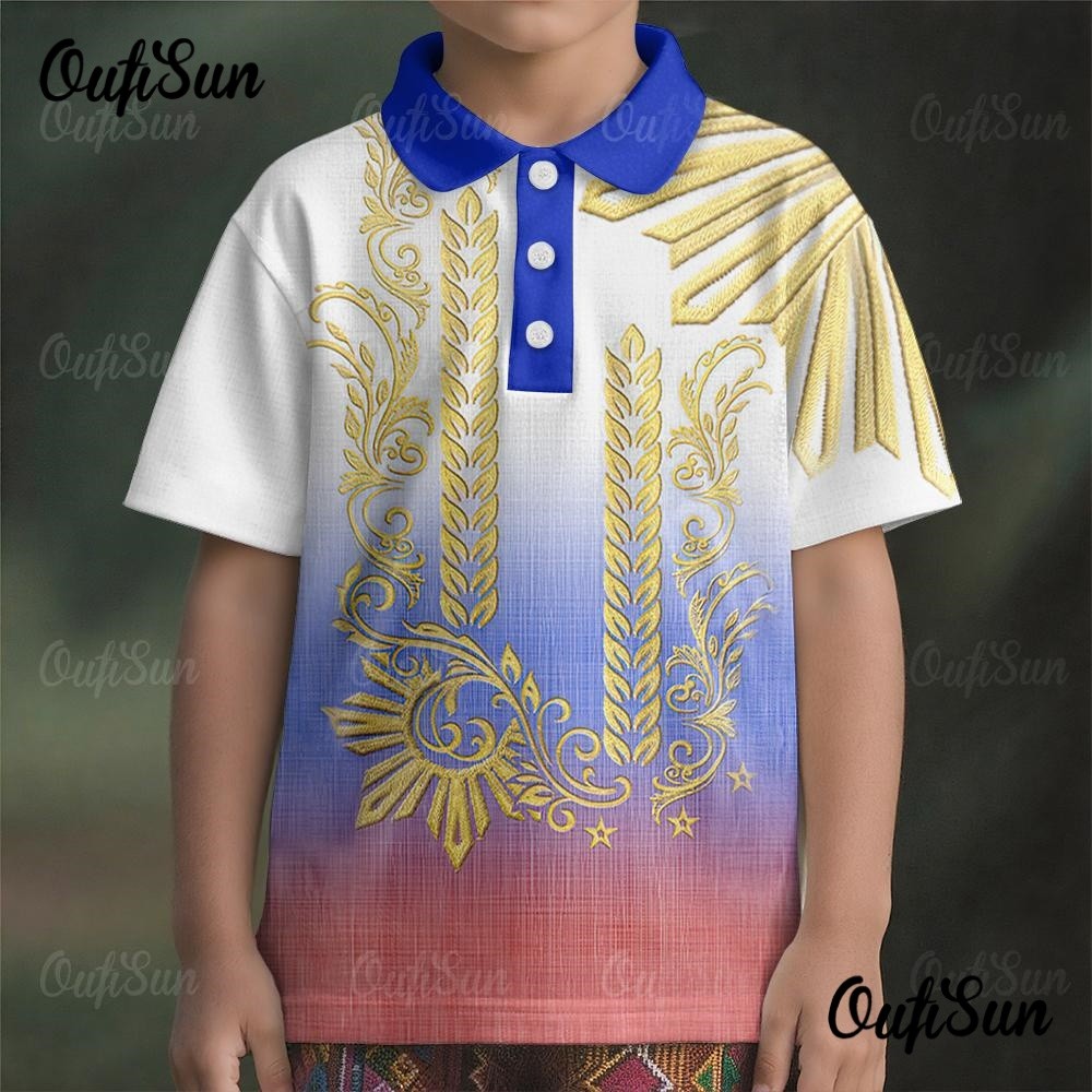 Filipino Flag Color Kids Polo Shirt Unisex Short Sleeve Blue Collar ...