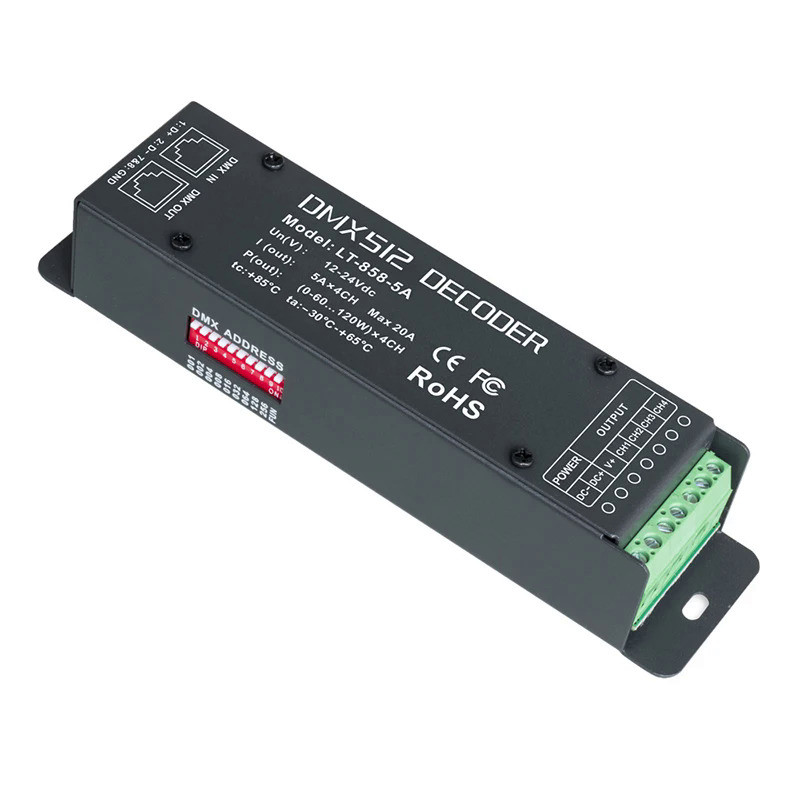 LTECH New Led DMX Decoder 5A*4CH 6A*1CH 4A*4CH DIN Rail 12V-24V Input 4 ...