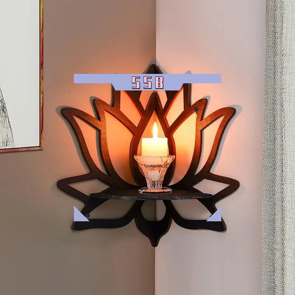 Wall Wooden Lotus Corner Shelf Floating Shelves Crystal Display Shelf ...